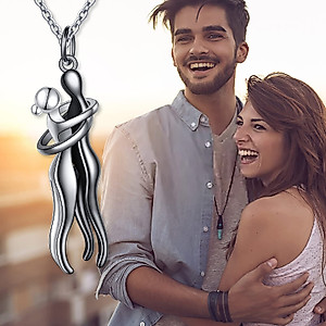 FLYOW Hug Couple Necklace S925 Sterling Silver Hugging Necklace Anniversary Jewelry for Him and Her,Lover Valentines day gift