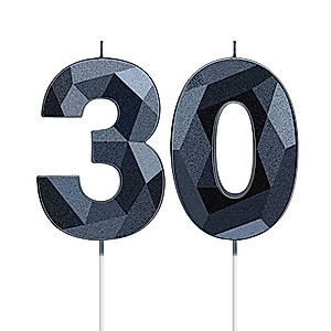 2 Pieces Number Candles 30 Candles Cake Decorating 30th Birthday Candles Cake Topper Candles for Reunions Theme Party Anniversary Birthday Party Supplies (Black,2 Inch)