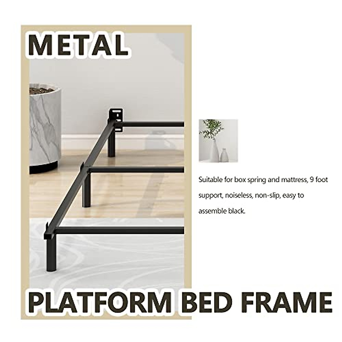 NNV Twin XL Bed Frame 7 Inch Metal Platform Bed Frame Base for Box Spring and Mattress 6-Legs Support Noise-Free Non-Slip Easy Assembly Black