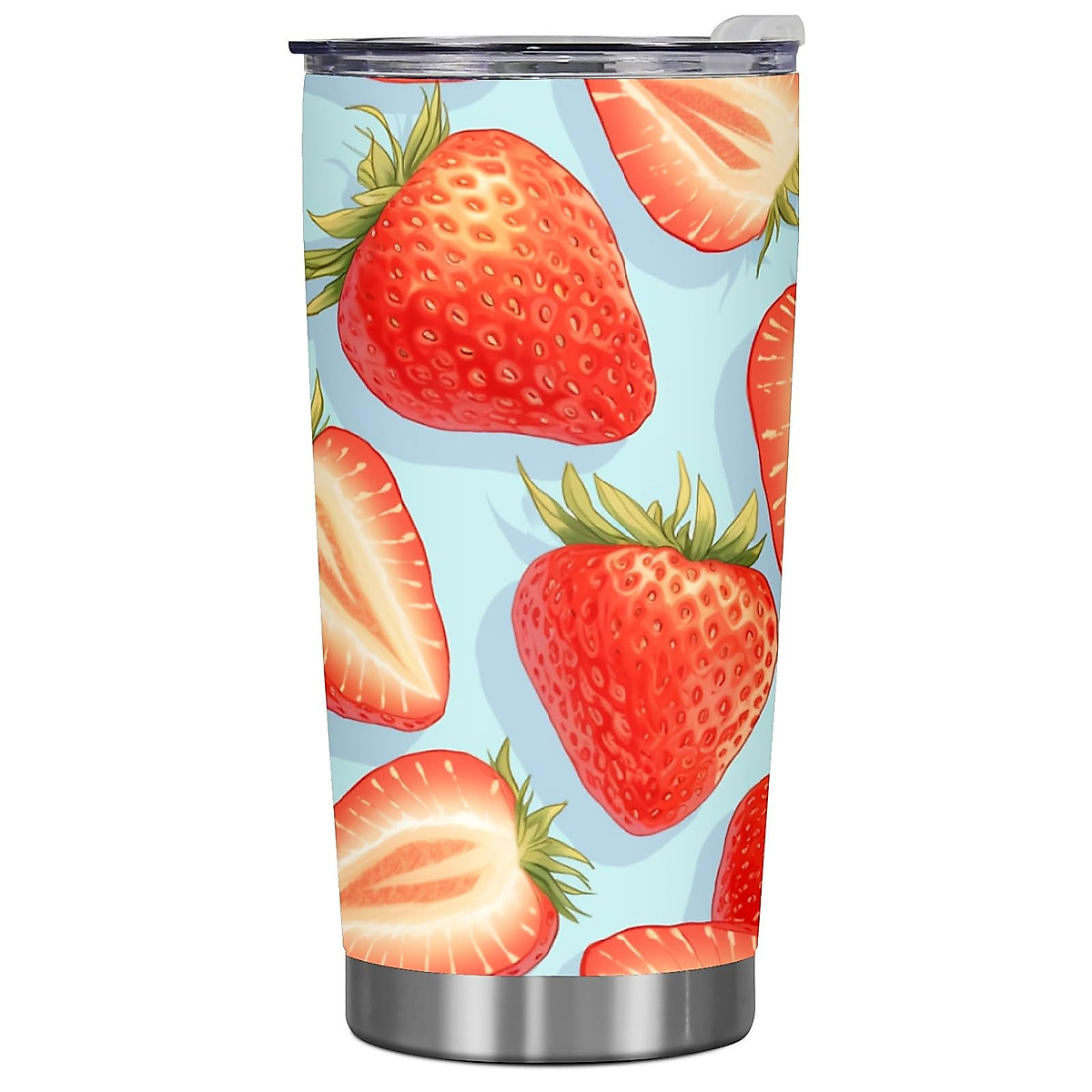 QWEUIOP 20oz Insulated Travel Coffee Mug Fruits Strawberry Stainless Steel Tumbler with Lid Double Wall Vacuum Coffee Cup For Hot and Cold Drinks14577