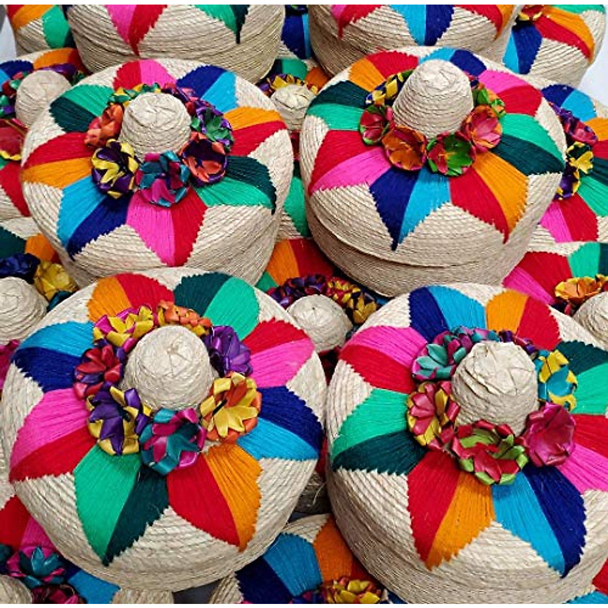 2-Pack Genuine Mexican Handwoven Tortilla Basket | Fiesta Mexican Tortilla Warmer |Tortilla Holder |Tortillero | Palm Straw Baskets Handmade in Mexico | Mexican Bowls (1, Floral)