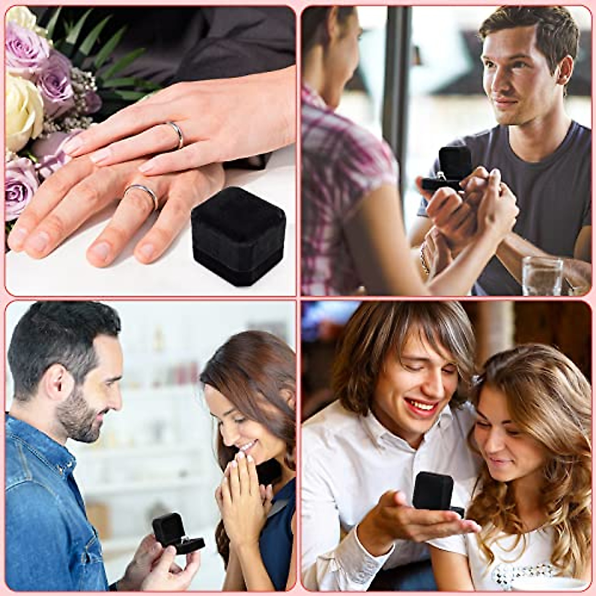 Thinkday 48 Pcs 2.13 x 2.01 x 1.54 Inch Velvet Ring Box Display Jewelry Case Storage Ring Case for Wedding Ceremony Engagement Birthday Gifts Proposal Anniversary (Black)