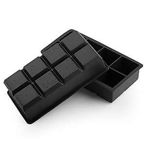 Samuelworld Large Silicone Ice Cube Tray Molds, 2-Pack, Big 2 Inch Cubes - Food Grade, Flexible, 8 Cavity Easy Release Slow Melting Ice for Whiskey, Cocktails, Gifts & Christmas - Black