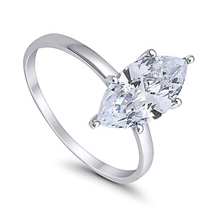 Blue Apple Co. Simulated Cubic Zirconia Size-7 Solitaire Wedding Engagement Ring Marquise CZ 925 Sterling Silver