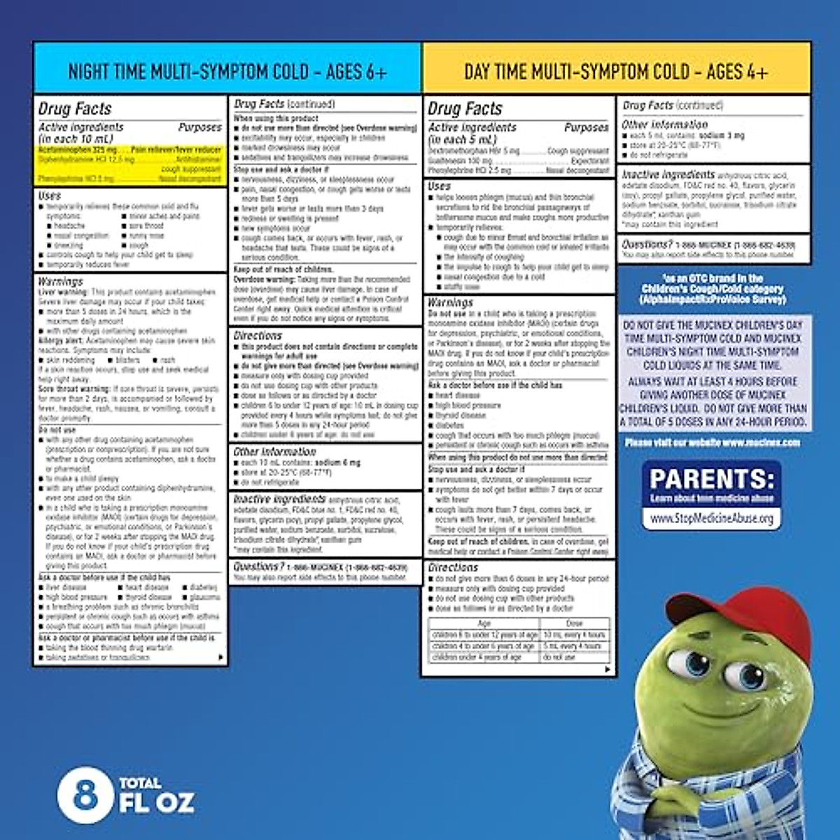 Mucinex Children's Day & Night Combo Pack, Kids Cold Medicine / Kids Cough Medicine, Daytime Cold Medicine & Night Time Cold and Flu Medicine, Mucinex Kids Medicine, Berry Flavor Liquid (2 X 4 Fl Oz)