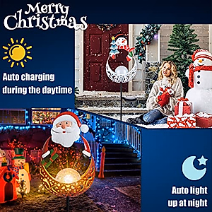 Solar Christmas Garden Stake Lights Santa Claus&Snowman Solar Christmas Decorations with LED Lights Outdoor Xmas Yard Pathway Lights Christmas Landscape Lights for Garden(2 PCS)