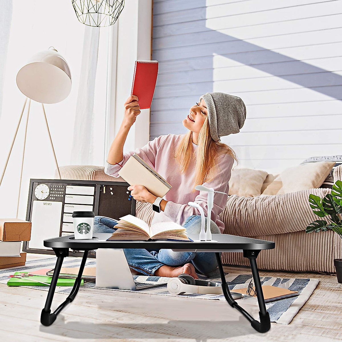 Laptop Bed Desk,Portable Foldable Laptop Lap Desk Tray Table with USB Charge Port/Cup Holder/Storage Drawer,for Bed/Couch/Sofa Working, Reading