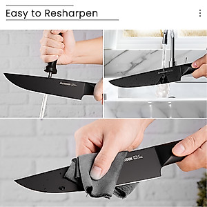 Astercook Kitchen Knife Set, 15 Pieces Chef Knives Set with Block, German Stainless Steel Handle One-Piece Design Knife Block Sets Dishwasher Safe Black