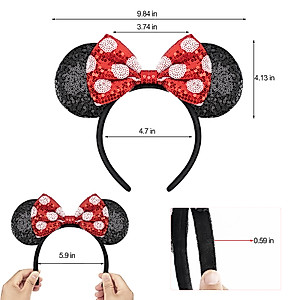 YUNISS Shiny Sequin Mouse Headbands for Women & Girls, Christmas Birthday Party (Leopard & Dot Patterns)