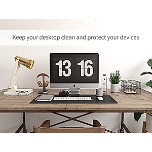 RENMTURE Dual-Sided Desk Pad, Natural Cork & PU Leather Large Mouse mats for Office and Home Work, Desk Protector Non-Slip, Waterproof, Easy Clean (Black, 36"x17")