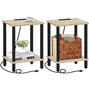 TUTOTAK End Table with Charging Station, Set of 2, Side Table with USB Ports and Outlets, Nightstand, 2-Tier Storage Shelf, Sofa Table for Small Space, Living Room, Bed Room TB01BO041