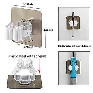 4PCS Mop Broom Holder, Wall Mounted Broom Clip Mop Grippers, Self-Adhesive No Drilling Mop Broom Racks, Super Anti-Slip Utility Hooks for Home, Bathroom, Kitchen, Garden, Garage