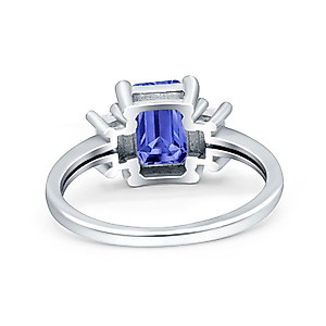 Blue Apple Co. Simulated Tanzanite Cubic Zirconia Size-6 Emerald Cut Art Deco Three Stone Wedding Ring CZ 925 Sterling Silver