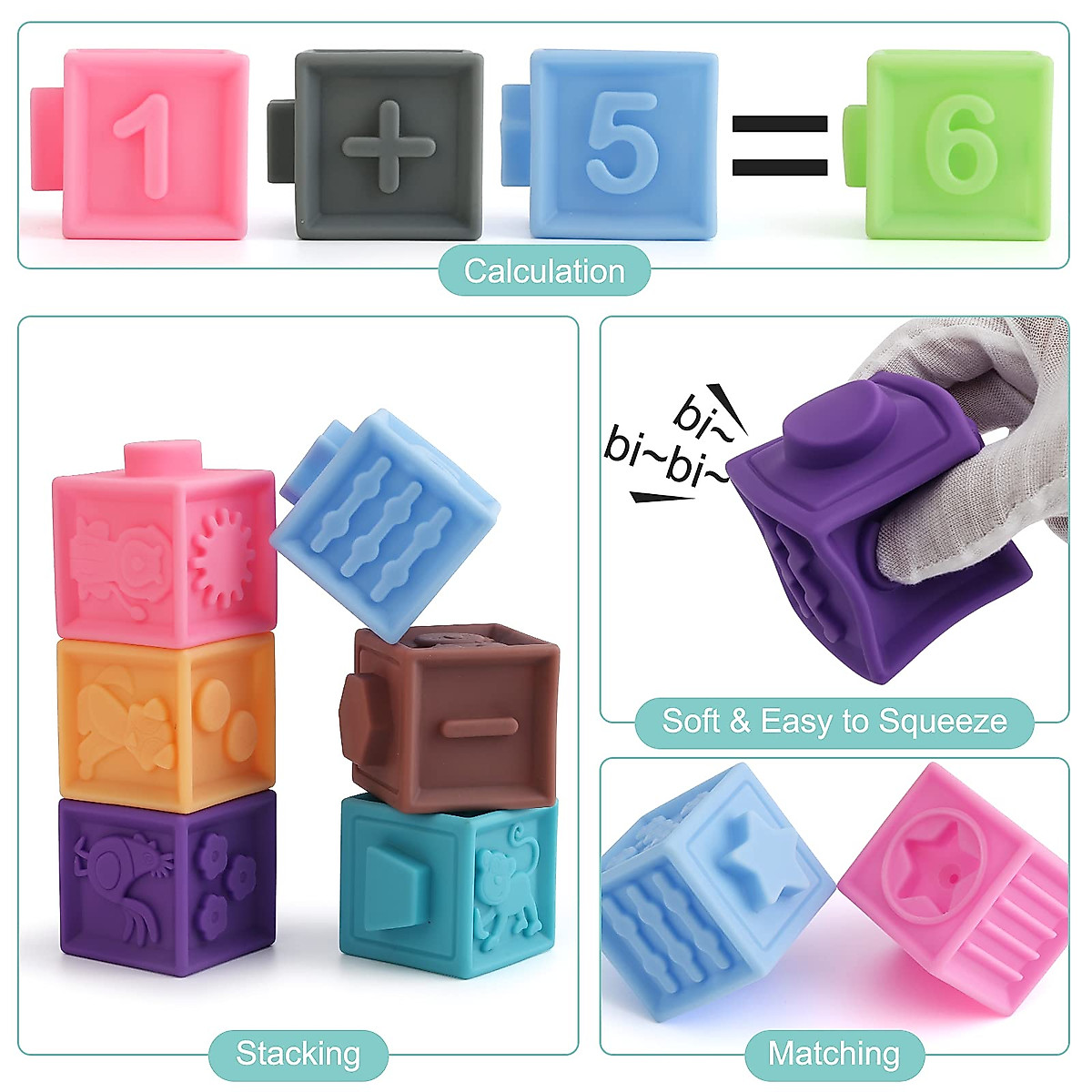 Yutin Soft Blocks for Babies, 16PCS Baby Stacking Building Block for Boys Girls, Squeezing Toy Christmas Easter Gift for Infants Toddlers 6 to 12 Months and Up