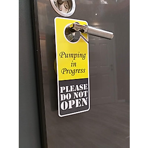 Do Not Disturb Sign - Pumping in Progress Do Not Open, Door Hanger 2 Pack, Double Sided, Ideal for Using in Any Places