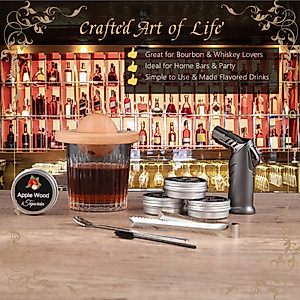 Cocktail Smoker Kit with Torch, Old Fashioned Whiskey Smoker Kit, Bourbon Drink Smoker Infuser with Wood Chips, Valentines Day Fathers Day Birthday Gifts for Men Dad Husband Boyfriend(Without Butane)