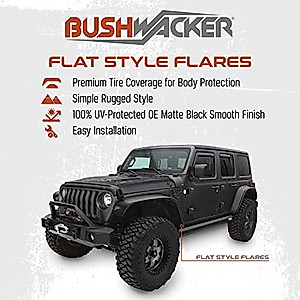 Bushwacker Jeep Flat Style Front & Rear Fender Flares | 4-Piece Set, Black, Textured Finish | 10918-07 | Fits 2007-2018 Jeep Wrangler JK Unlimited 4-Door