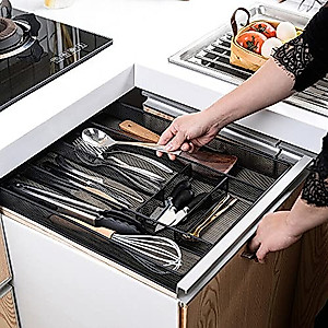 Velaze Black Cutlery Organizer Kitchen /Office Mesh Steel Utensil Drawer Storage