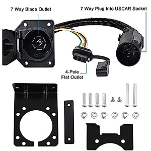 Newparts 7 Pin to 7 Way Blade and 4 Way Flat Vehicle-Side Trailer Wiring Adapter Compatible with Ford Chevy Dodge Ram GMC Sierra Grand Cherokee USCAR Socket Required Trailer Connector Wiring Harness