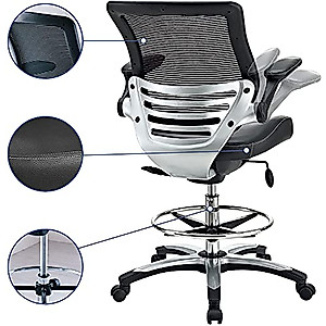 Modway Attainment Vinyl Drafting Chair - Drafting Stool With Flip-Up Arm in Black