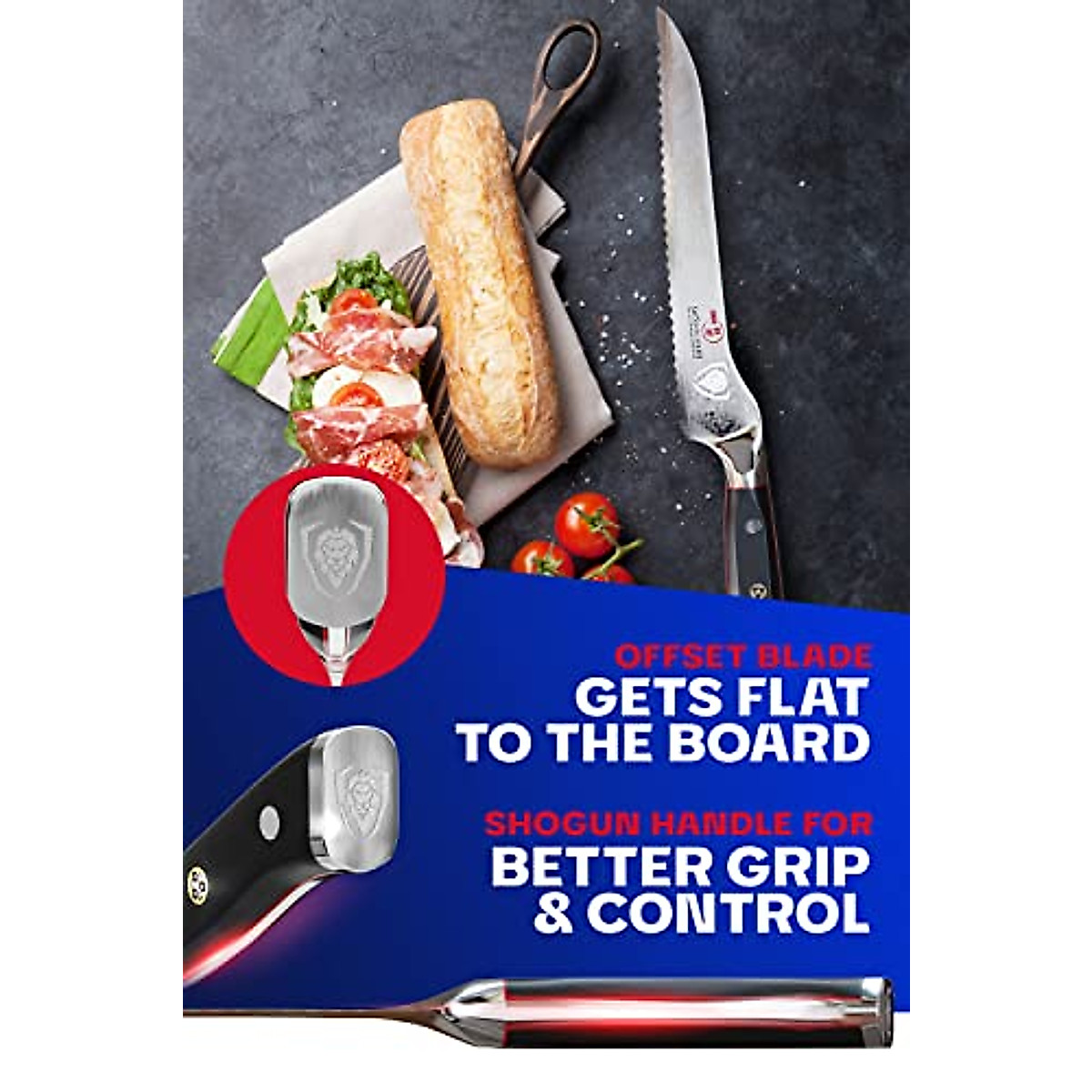 Dalstrong Serrated Offset Bread Knife - 8 inch - Shogun Series - Deli Knife - Damascus - AUS-10V Japanese Super Steel - Bread Slicer Cutter - Slicing Knife - Vacuum Treated - G10 Handle - Sheath