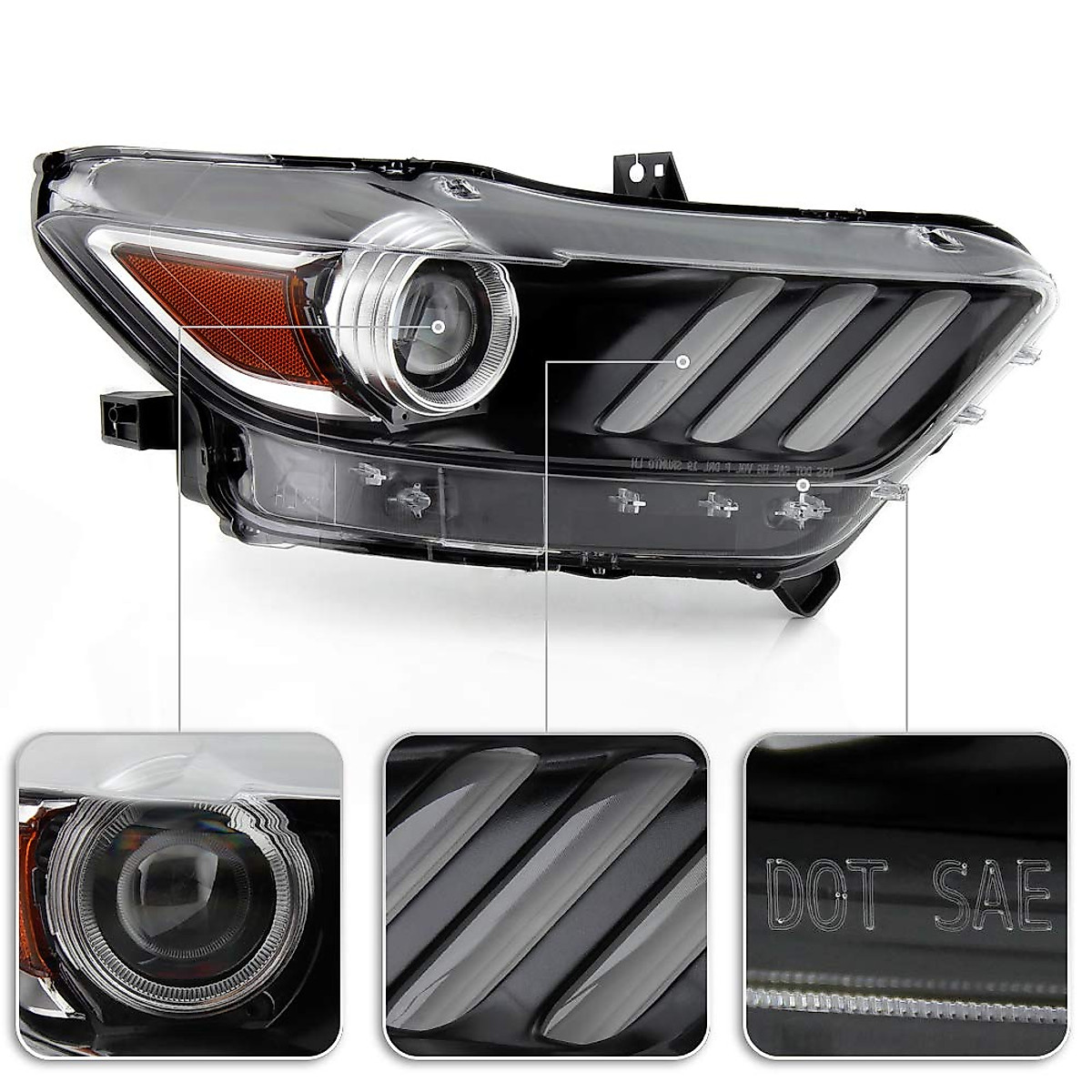 ACANII - For [HID/Xenon Type] 2015-2017 Ford Mustang LED Tube Projector Headlight Headlamp Assembly Right Passenger Side