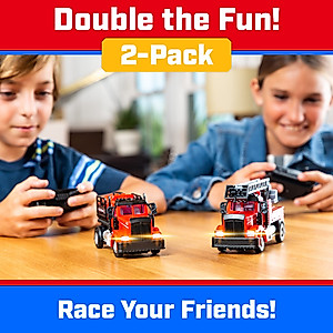 Force1 Mini RC Firetrucks Toys for Kids - 2 Pack Remote Control Kid Fire Truck Toy Set with Mini Water Tank and Boom Toy Fire Trucks for Boys or Girls, Rechargeable 2.4GHz Remote Firetruck with Lights
