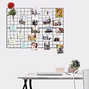 Kakivan Wire Wall Grid Panel for Photo Display, DIY Iron Picture Frames Collage For Hanging Wall Decor, Foldable Multi Pictures Organizer with 12 Clips, 28'' X 22'' Inch.(2 Pack)