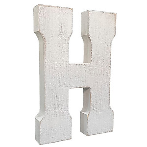 ABELOTS Large Wood Letter Distressed White Wash Alphabet Wall Décor Monogram Letter Alphabet Letters Free Standing Letters Wall Letters (H)