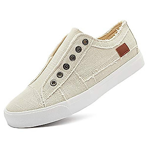 Women's Slip on Shoes Fashion Canvas Sneakers Non Slip Low Top Casual Shoes(Beige.US5)