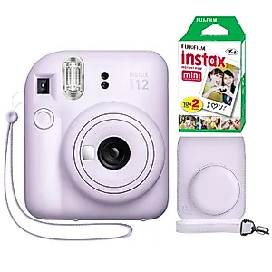 Fujifilm Instax Mini 12 Instant Camera Lilac Purple + Minimate Custom Case + Fuji Instax Film 20 Sheets Twin Pack