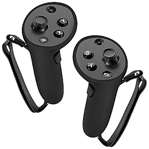 Geekria Silicone Controller Cover Compatible with Meta Quest Pro, Anti-Throw Handle Sleeve Gaming Accessories, Adjustable Wrist Knuckle (Black, 1 Pair)
