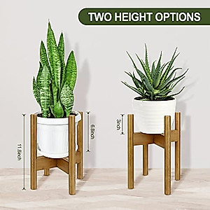 Blvornl 1 Pack Adjustable Plant Stand Indoor, 11.8 in Mid Century Plant Holder, Stable Bamboo Plant Stand for 7-11in Flower Potts (Excluding Potted Plants)