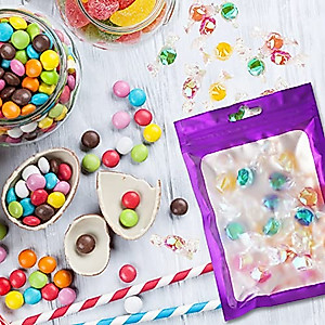 50Pcs Smell Proof Bags Resealable Bags for Food Storage 3x4Inch Packaging Bags with Clear Window Foil Pouch Ziplock Bag Self Sealing Bag for Party Favors,Lipgloss,Jewelry,Candy-Purple