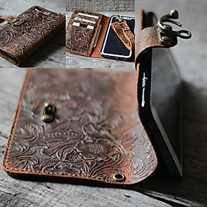 Handmade Genuine Leather Wallet Case For Iphone 15 Pro Max Case For Iphone 15 plus 15 pro 14 13 Mini 12 Xs Max With Wristlet Brown