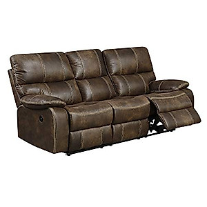 Madrona Burke Zoey Chocolate Brown 84" Power Sofa with Dual Recliners, Microsuede Upholstery, and USB Charging Station