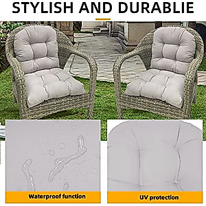 Srutirbo Outdoor Chair Seat Cushions Set of 2, Waterproof 19" x 19"U-Shaped Patio Chair Cushions for Indoor/Outdoor Wicker Chair Rocking Chairs, Garden Furniture Kitchen Dining Room (Light Grey)