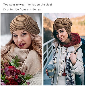 3pcs Womens Winter Hats, Beanie Hat for Women, Knit Hat Slouchy Beanies Wool Hat, Warm Turban Hat Thick Chemo Caps for Cancer Patient, White Gray Brown