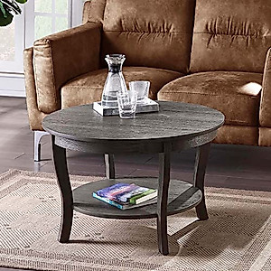 Convenience Concepts American Heritage Round Coffee Table with Shelf, Wirebrush Dark Gray