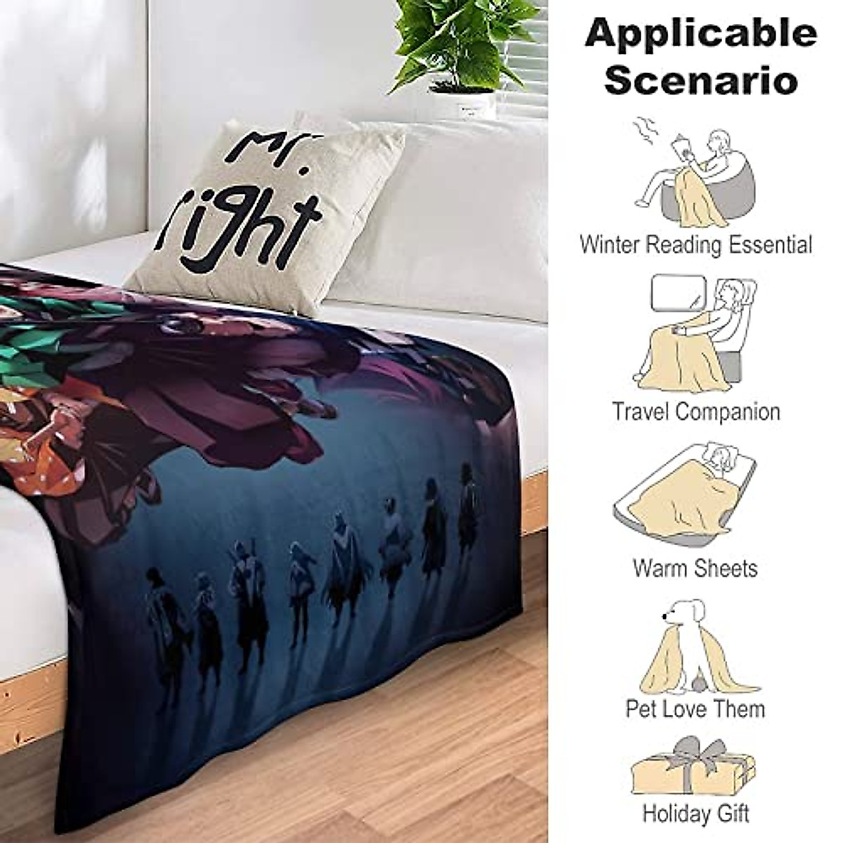 Warce Glosen Unisex Anime Throw Blanket Flannel Fleece Blankets for Bedding Couch Sofa Living Room Throws All Season 50"X40"