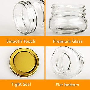 Encheng 5 oz Wide Mouth Mason Jars,Clear Glass Jars with Lids(Golden),Small Spice Jars for Herb,Jelly,Jams,Wedding Favors,Shower Favors,Baby Foods,Mini Canning Jars for Kitchen Storage 40 Pack … …