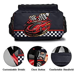 Urcustom Custom Kid Backpack, Race Car Personalized School Bookbag with Your Own Name, Customization Casual Bookbags for Student Girls Boys