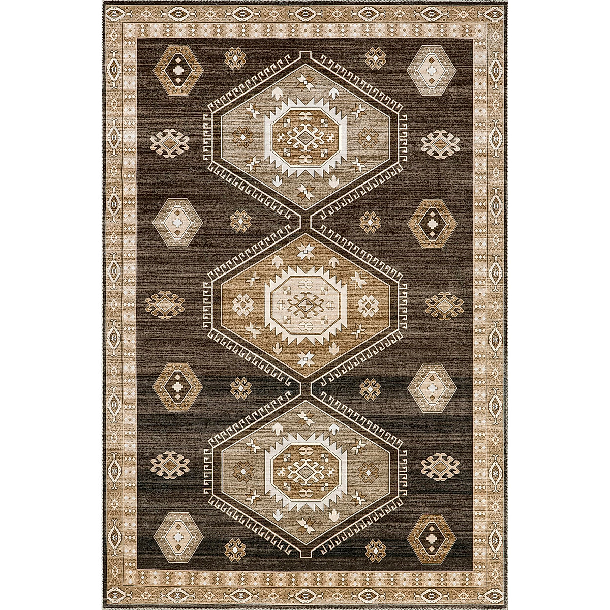 Rugs USA x Lauren Liess Taro Medallion Machine Washable Area Rug, 9' x 12', Dark Brown