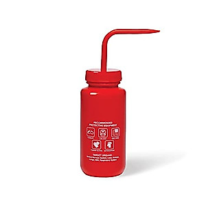 United Scientific™ UniSafe™ Laboratory Grade Wide Mouth LDPE Vented Chemical Wash Bottle, Toluene, 500mL (16oz), 4-Color, Pack of 6