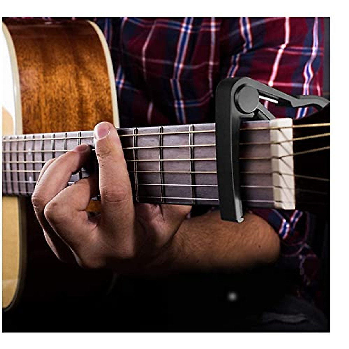 MOREYES Guitar Capo Tuner Clip on Guitar, Violin, Bass, Ukulele Chromatic with Picks (Tuner and Black Capo)