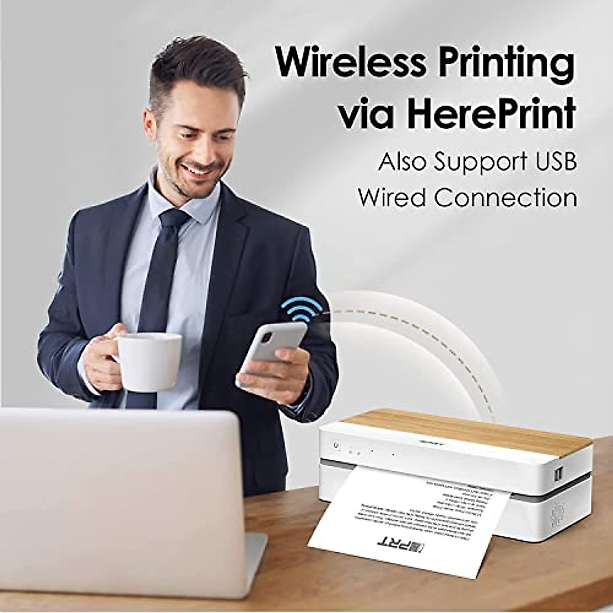 iDPRT Thermal Printer, Wireless Printer Inkless HD Printing in 3S, 100 Paper Loading, Auto Cutting, Compact Design, Support 8.26" X 11.69" A4 Thermal Paper, Small Printer for Home Use, Office