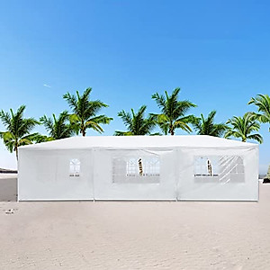 Garden Tent Lager Outdoor Event Shelter Party Gazebo 10x30ft with 8 Sidewalls Heavy Duty Waterproof Beach Outdoor Festival Wedding Marquee Awning Marquee White