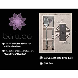 BALWOO Whale Design Korean Traditional Table Sticky Rice Spoon and Chopsticks Mukbang Cutlery 430 Stainless Steel