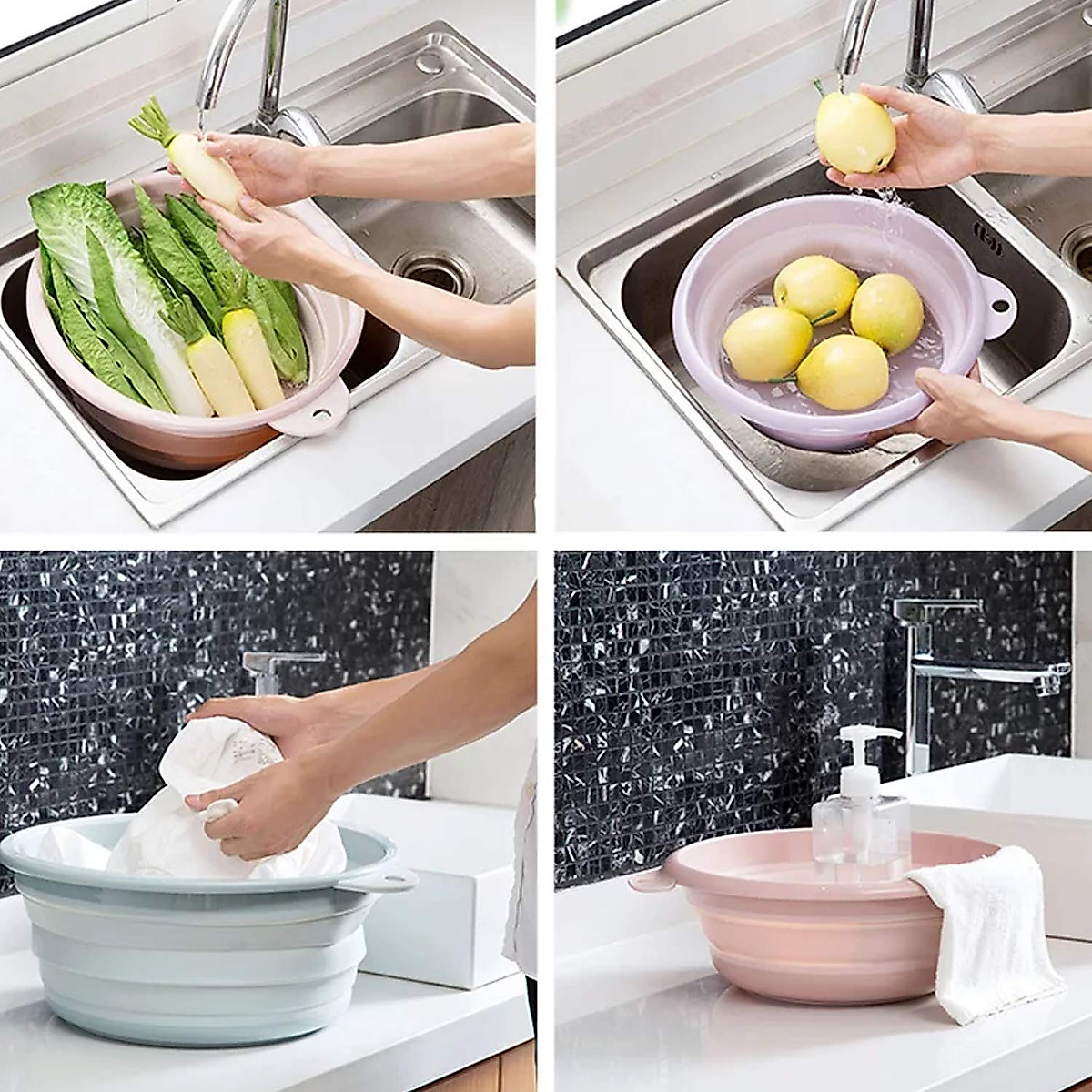 CARTINTS 2Pack Collapsible Wash Basin Collapsible Dish Tub Collapsible Sink,Space Saving for Dishing, Fruit, and Camping, Hiking and Home