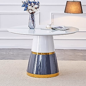 HomVent Faux Marble Pedestal Base Dining Table, 63” Contemporary Style Rectangle Kitchen Table Dining Room Table with Silver Wood U-Base for Dining Room, Living Room (Gray) (47.24” White)